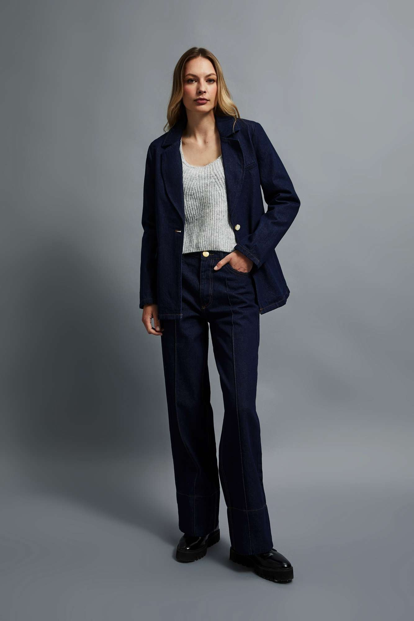 Jednorzędowa marynarka granatowa - | Moodo